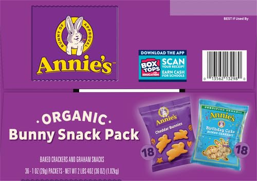 Annie's Organic Birthday Cake Bunny Grahams and Cheddar Bunnies Snack Pack 36 Count, 36 oz