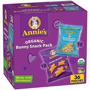 annie's organic birthday cake bunny grahams and cheddar bunnies snack pack 36 count, 36 oz