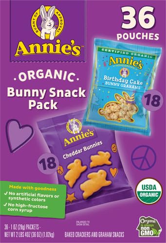 Annie's Organic Birthday Cake Bunny Grahams and Cheddar Bunnies Snack Pack 36 Count, 36 oz