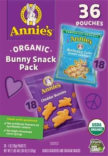 Annie's Organic Birthday Cake Bunny Grahams and Cheddar Bunnies Snack Pack 36 Count, 36 oz