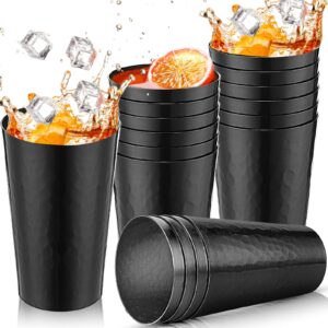 set of 12 metal tumblers 15 oz aluminum cold drink cup iced coffee cup aluminum cups aluminum tumblers, aluminum hammered tumblers beer cups for birthday party camping travel outdoors supplies (black)