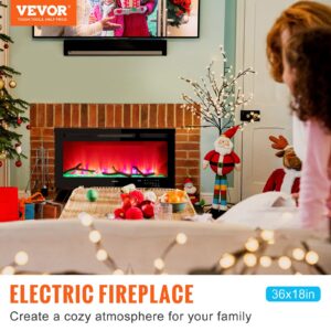 VEVOR Electric Fireplace, 36-inch Recessed and Wall Mounted, Fit for 2 x 4 and 2 x 6 Stud, Adjustable Flame Colors and Speed with Remote Control & Timer, 1500 W, Black