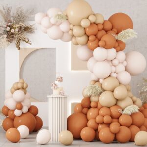 rubfac 134pcs boho balloon garland arch kit double-stuffed matte orange cream peach apricot balloons for wedding birthday baby shower party decor