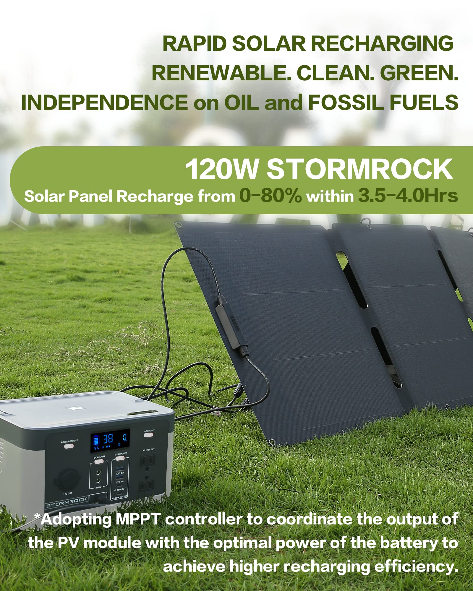 STORMROCK Portable Power Station,110V/300W Pure Sine Wave AC Outlet,294.4Wh Solar Generator with LiFePO4 Lithium Battery, LED Light for Outdoor Camping Travel Hunting Blackout,Silver