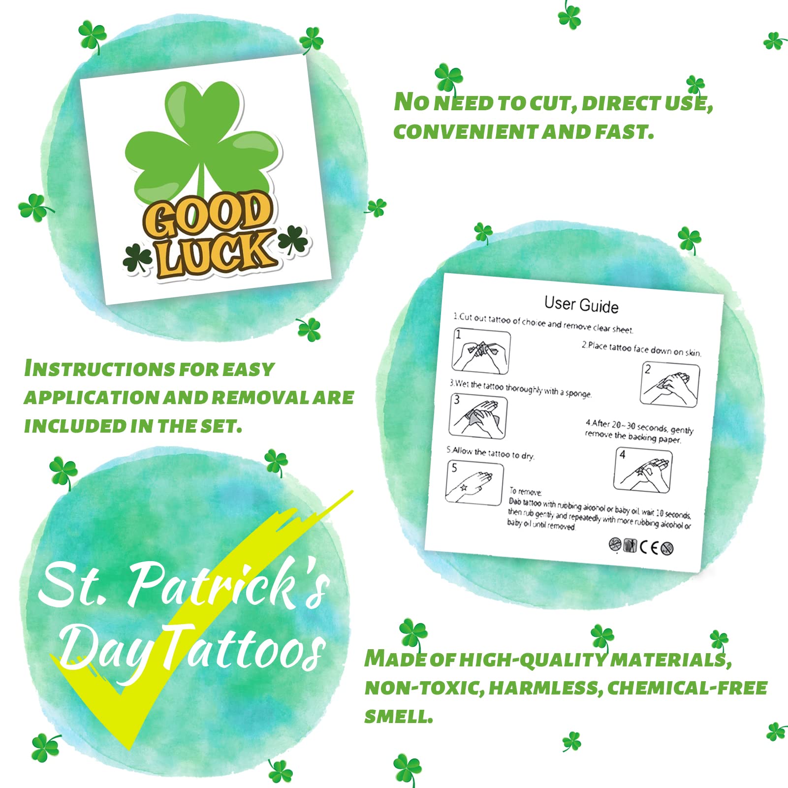 240 Pcs Shamrock Temporary Tattoos for kids, Safety Waterproof Bulk Tattoos Stickers, Children's Temporary Tattoo Toys, Best Choice for St. Patrick's Day Parade and Irish Party , 60 Different