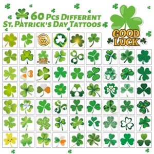 240 Pcs Shamrock Temporary Tattoos for kids, Safety Waterproof Bulk Tattoos Stickers, Children's Temporary Tattoo Toys, Best Choice for St. Patrick's Day Parade and Irish Party , 60 Different