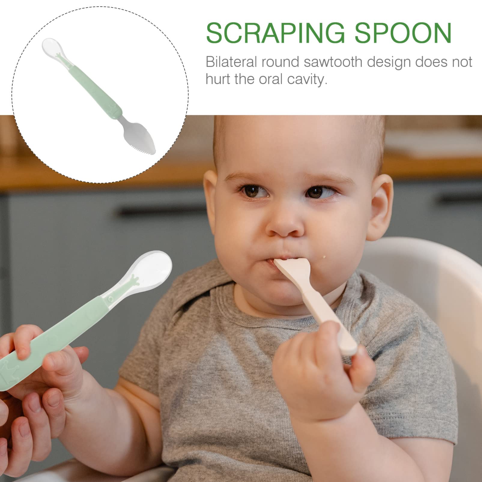 Toddmomy 1pcs Double Head Baby Spoon,Silicone Baby Fruit Scraping Mud Spoon Feeding Spoons Training Spoon Gift Set for Infants Baby,Green