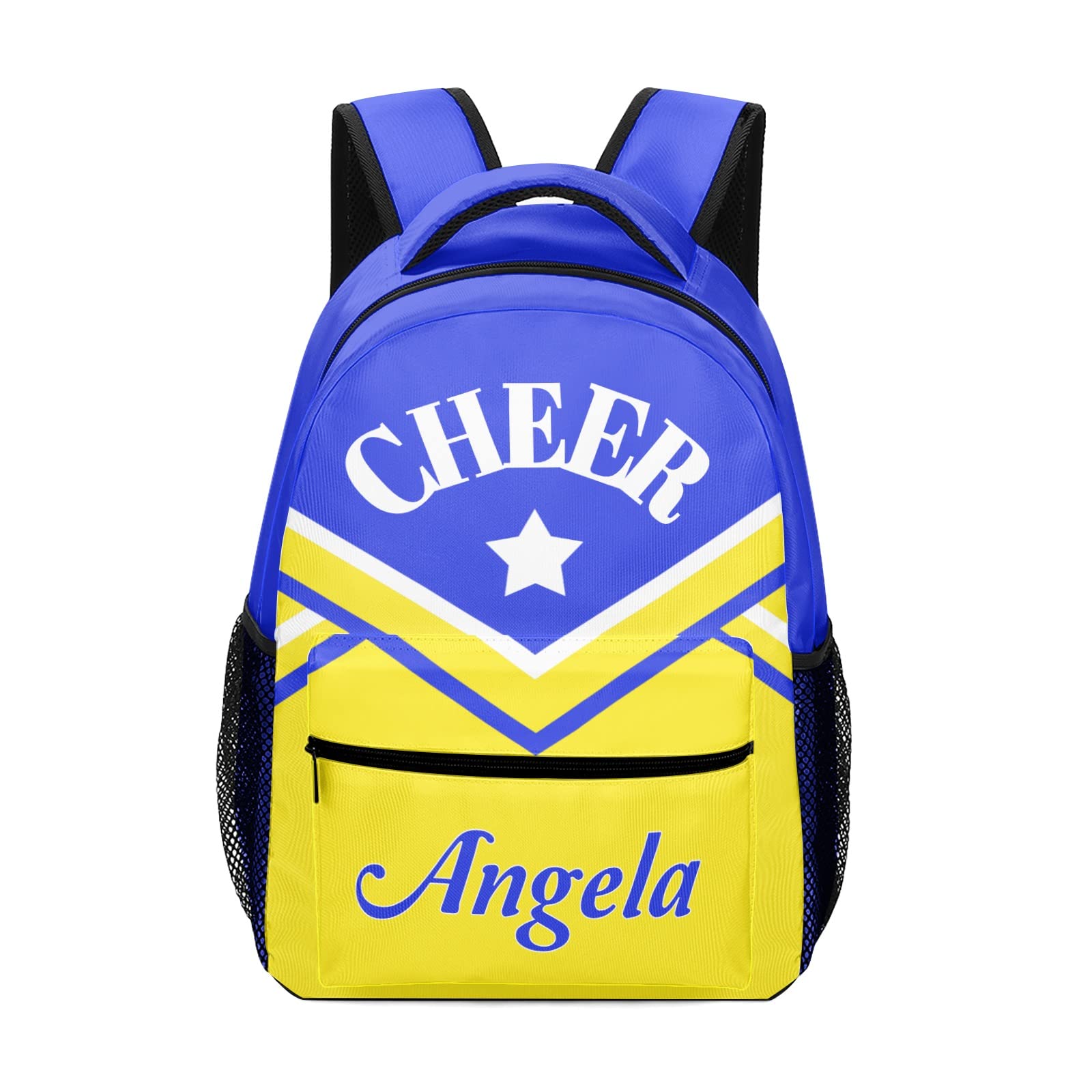 XOZOTY Cheerleader Backpack Personalized Custom Book Bags with Name Cheer Cheerleading Blue Yellow