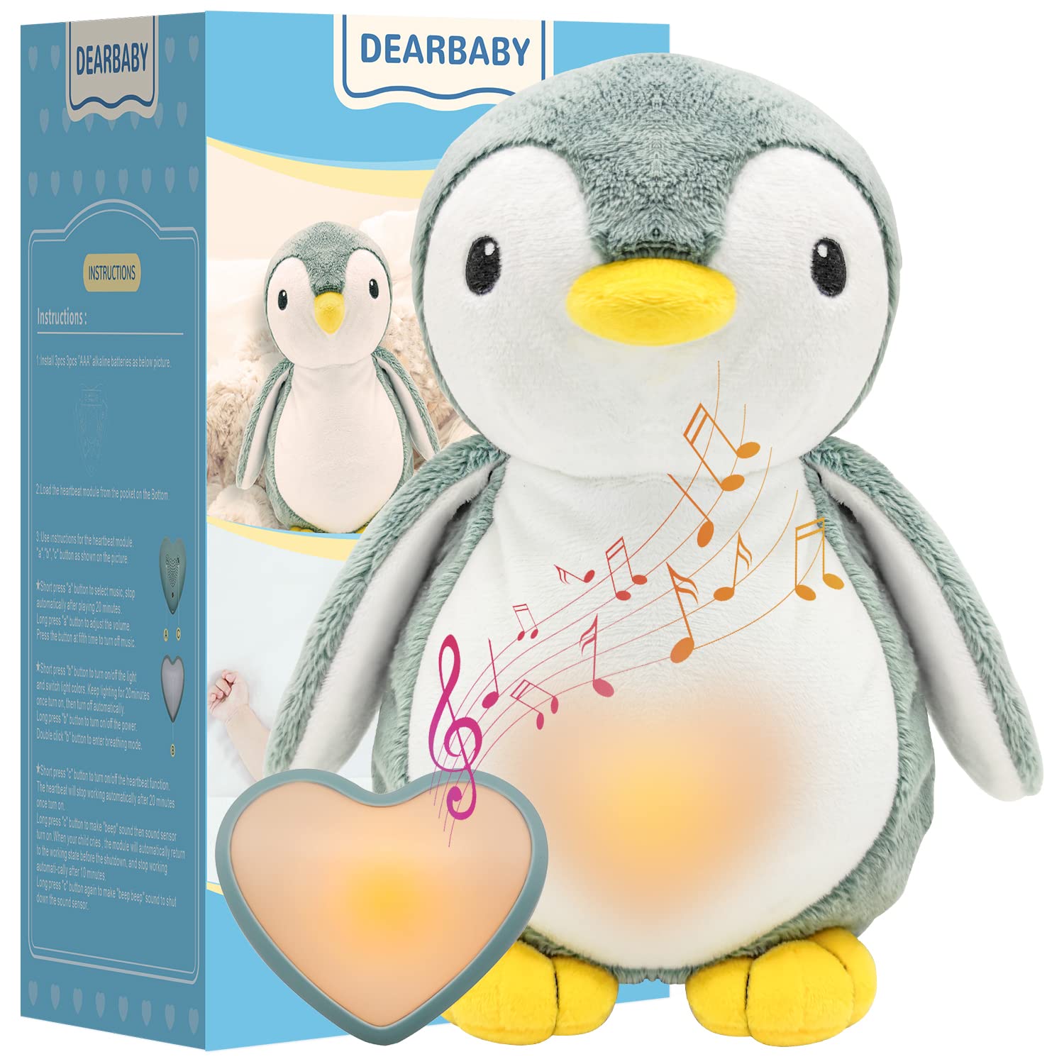 DEARBABY Baby Sleep Soother,Baby Registry Search Baby Soother Cry Baby Shower Gifts Auto Off Timer,Heartbeat Penguin Help Kids Go to Sleep Faster,Mother's Day Gifts