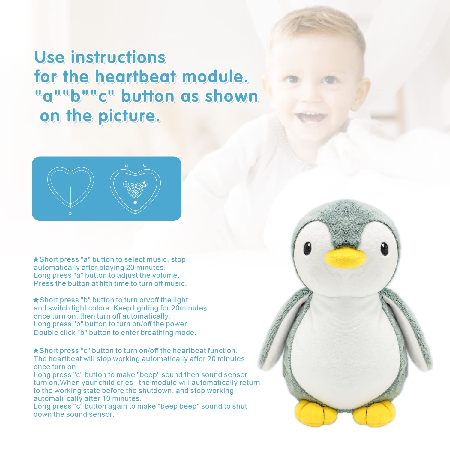 DEARBABY Baby Sleep Soother,Baby Registry Search Baby Soother Cry Baby Shower Gifts Auto Off Timer,Heartbeat Penguin Help Kids Go to Sleep Faster,Mother's Day Gifts