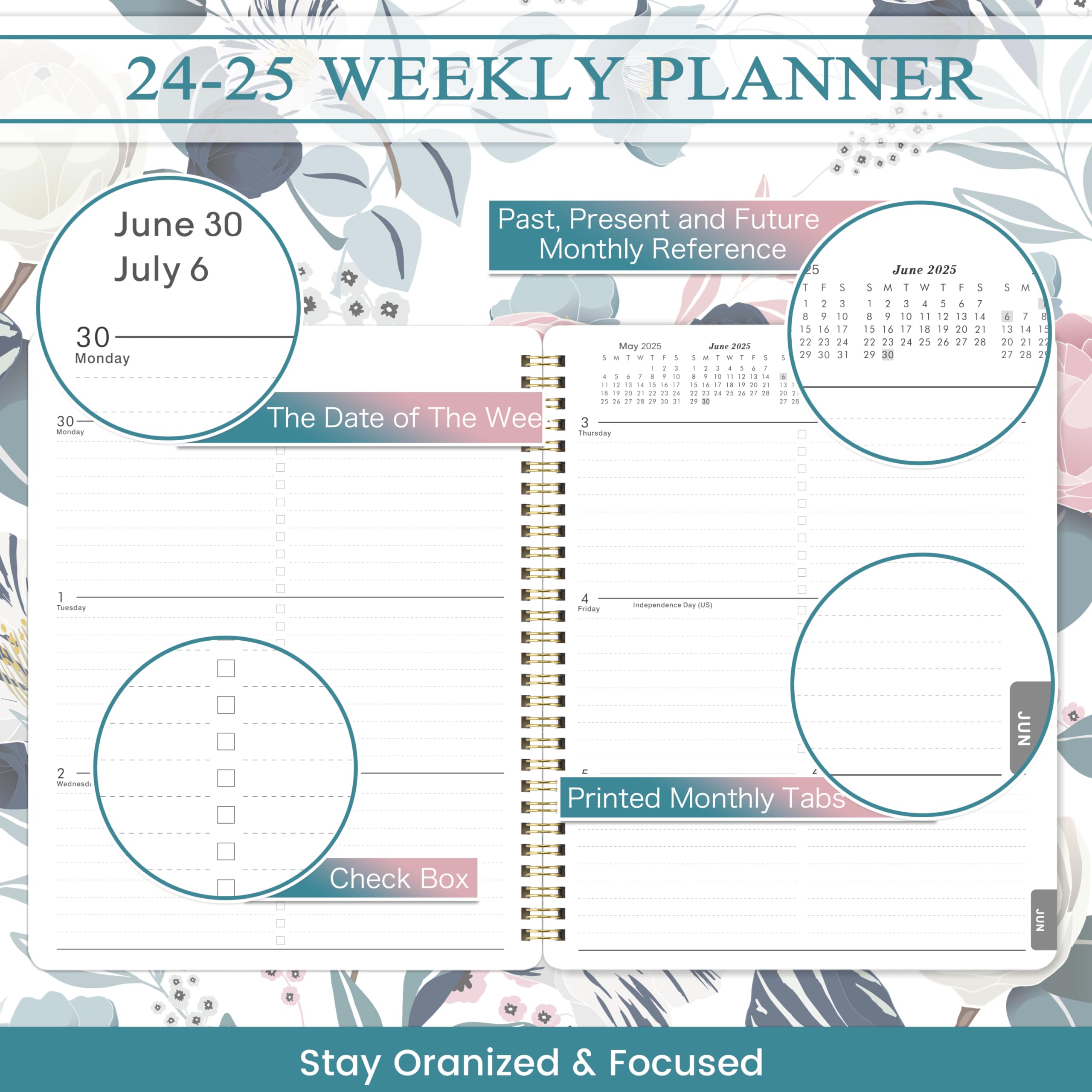 2024-2025 Planner - JUL 2024 - JUN 2025, Academic Planner 2024-2025, 2024-2025 Planner Weekly and Monthly with Tabs, 8" x 10", Perfect Daily Organizer