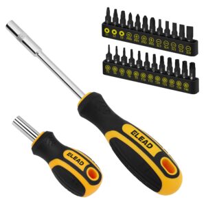 26-piece magnetic screwdriver & bit set - strong magnetic bit holder and screwdriver bits, durable & versatile, ergonomic cushion grip 95mm & 210mm handles, torx, square, phillips, slotted bits