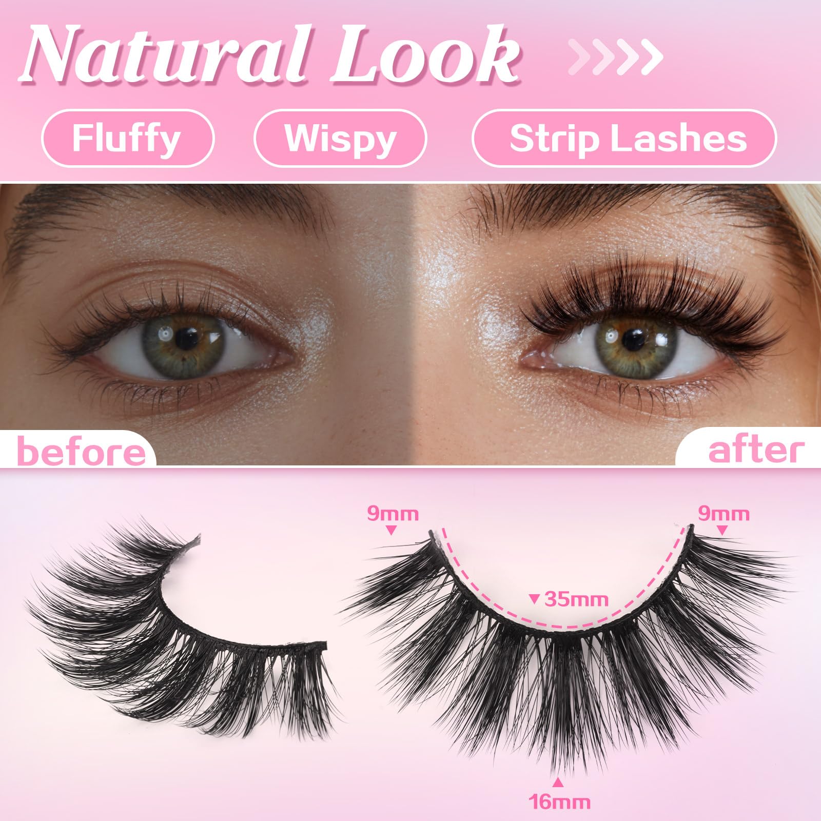 Fluffy Lashes Wispy False Eyelashes 15mm Cat Eye Russian Strip Lashes D Curl Faux Mink Eyelashes 16 Pairs by Zegaine