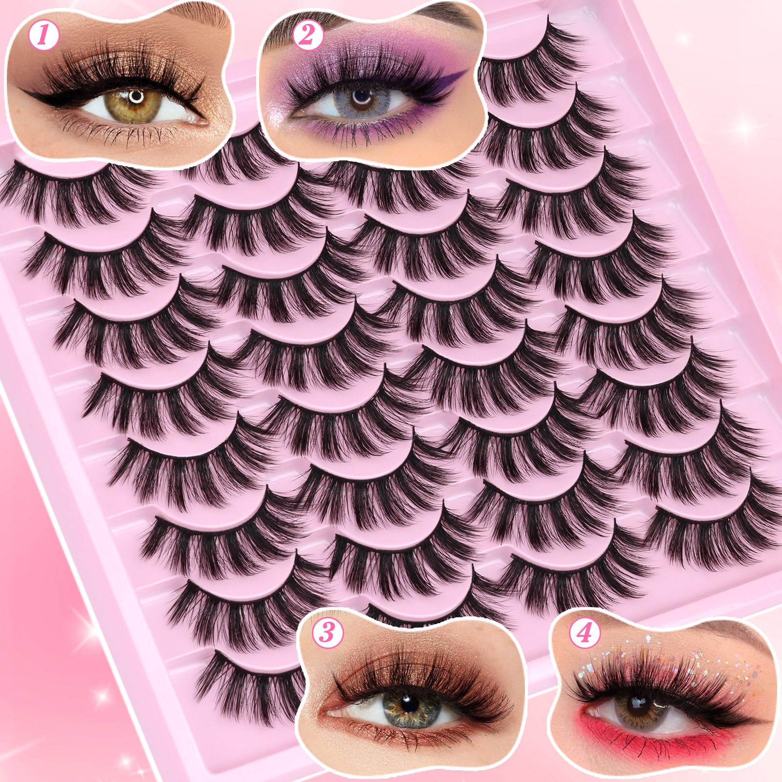 Fluffy Lashes Wispy False Eyelashes 15mm Cat Eye Russian Strip Lashes D Curl Faux Mink Eyelashes 16 Pairs by Zegaine