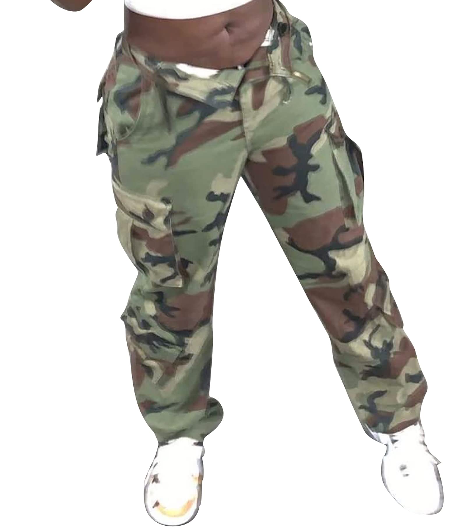 TRGPSG Women's Cargo Pants, Fashion Cargo Elastic Waistband Sweatpants, Techwear Camo Pants with Multi-Pocket 2039 C29 Camo 18