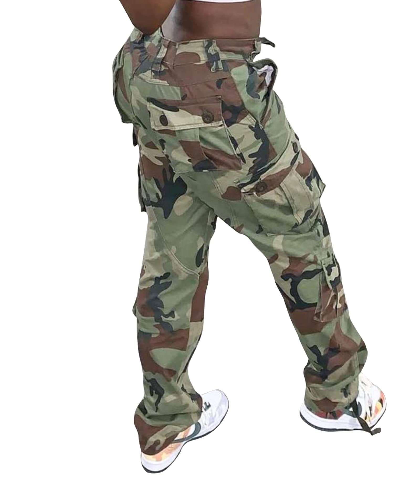 TRGPSG Women's Cargo Pants, Fashion Cargo Elastic Waistband Sweatpants, Techwear Camo Pants with Multi-Pocket 2039 C29 Camo 18