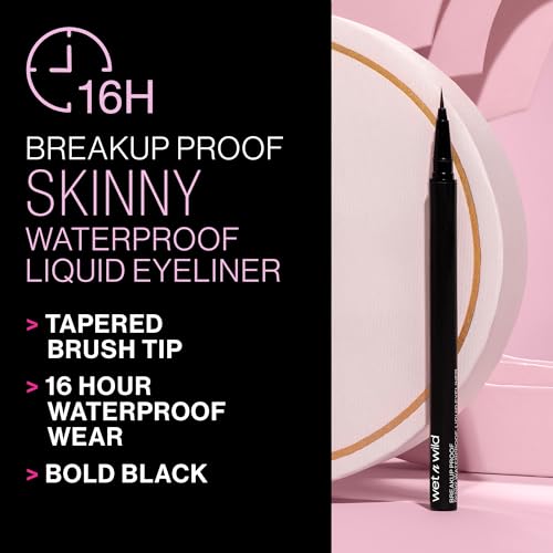 wet n wild Breakup Proof Liquid Eyeliner - Ultra-Fine Brush, Waterproof, Long-Lasting - Cruelty-Free & Vegan - Ultra Black