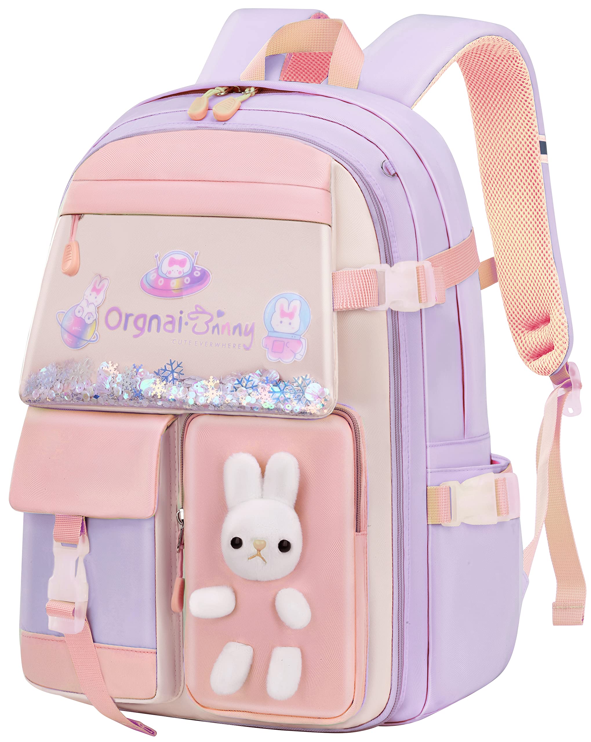 Gazigo Girls Backpack Elementary School, Bunny Backpack for girls Cute Kids Laptop Bag Kindergarten Preschool Bookbag Mochila Para 5.6.7.8.9.10 Niñas(Only Backpack Purple)