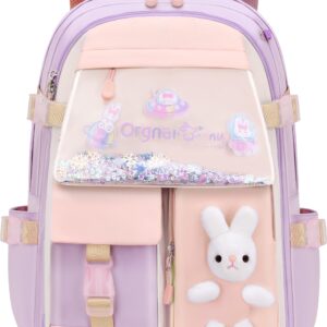 Gazigo Girls Backpack Elementary School, Bunny Backpack for girls Cute Kids Laptop Bag Kindergarten Preschool Bookbag Mochila Para 5.6.7.8.9.10 Niñas(Only Backpack Purple)