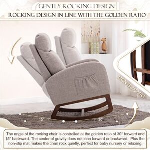 KINFFICT Comfy Rocking Chair, Upholstered Accent Glider Rocker for Baby Nursery or Relaxation, Living Room Armchair with High Back and Headrest, Modern Rocking Glider with Side Pocket, Grey