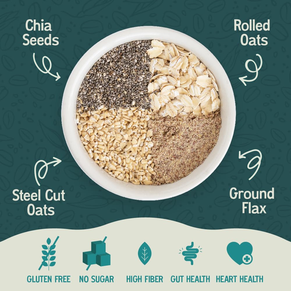 Easy Morning Overnight Oats ⎸ Organic Mix of Rolled Oats, Flax, Chia, Steel Cut Oats ⎸ Make in Overnight Oats Containers with Lids, Then Wake Up to Your Perfect Breakfast (10 Serving Bag, 15oz)