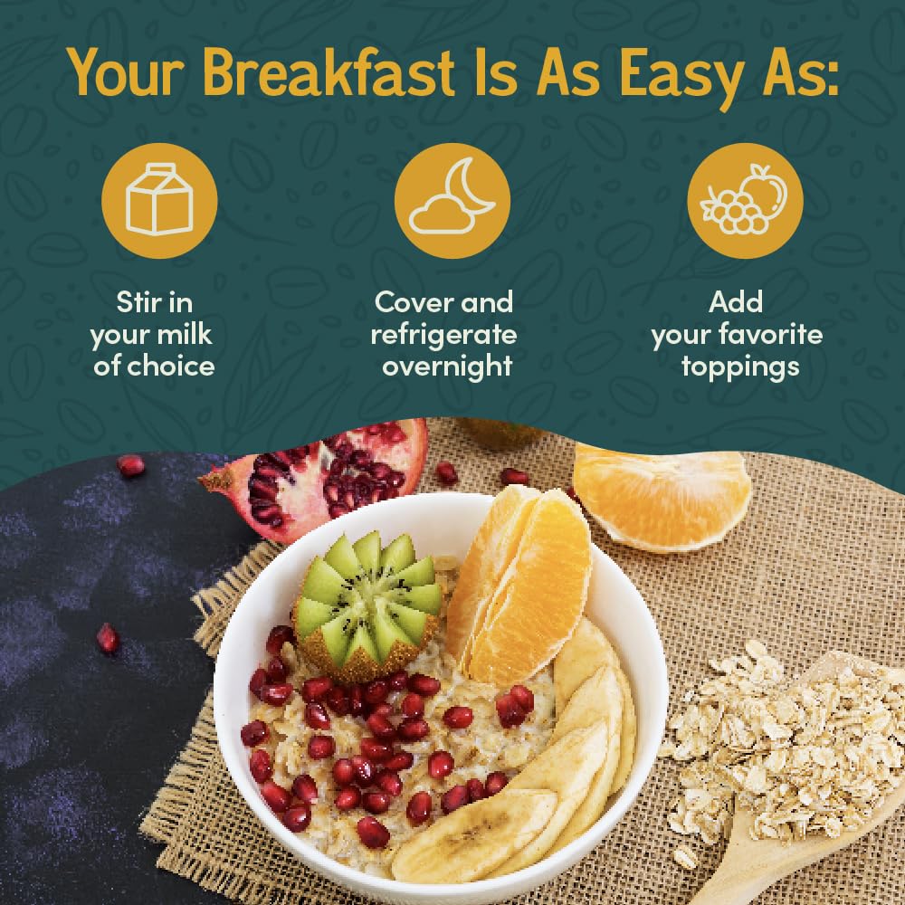 Easy Morning Overnight Oats ⎸ Organic Mix of Rolled Oats, Flax, Chia, Steel Cut Oats ⎸ Make in Overnight Oats Containers with Lids, Then Wake Up to Your Perfect Breakfast (10 Serving Bag, 15oz)