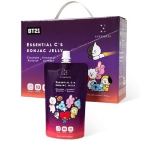 everydaze bt21 essential c’s collagen + vitamin c konjac jelly | vegan, 10 calories, 0 sugar | lychee | 10 packs | healthy diet pouch drinkable snack drink, weight management