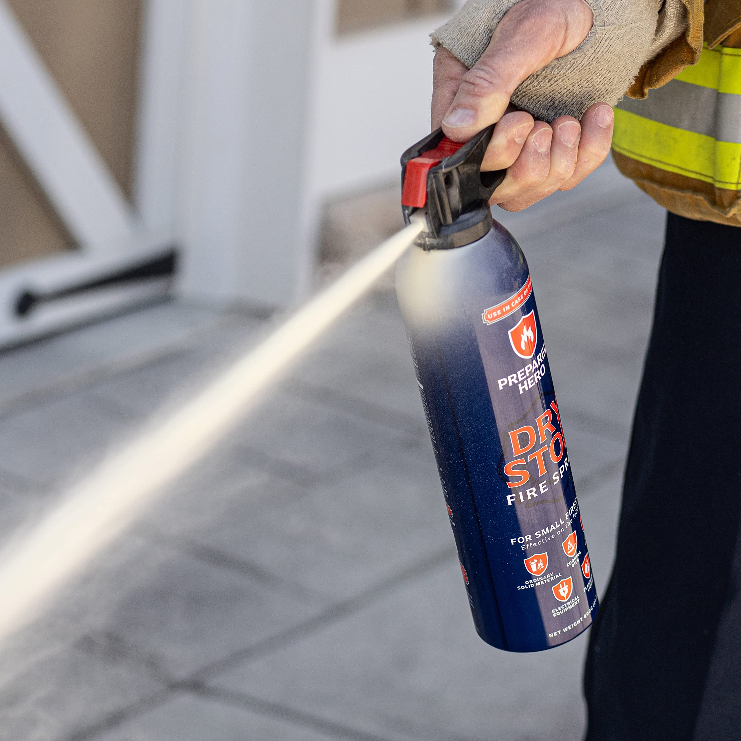 Dry Stop Fire Spray by Prepared Hero - 4 Pack - Portable Fire Extinguisher for Home, Car, Garage, Kitchen - Works on Electrical, Grease, Battery Fires & More - Compact, Easy to Use