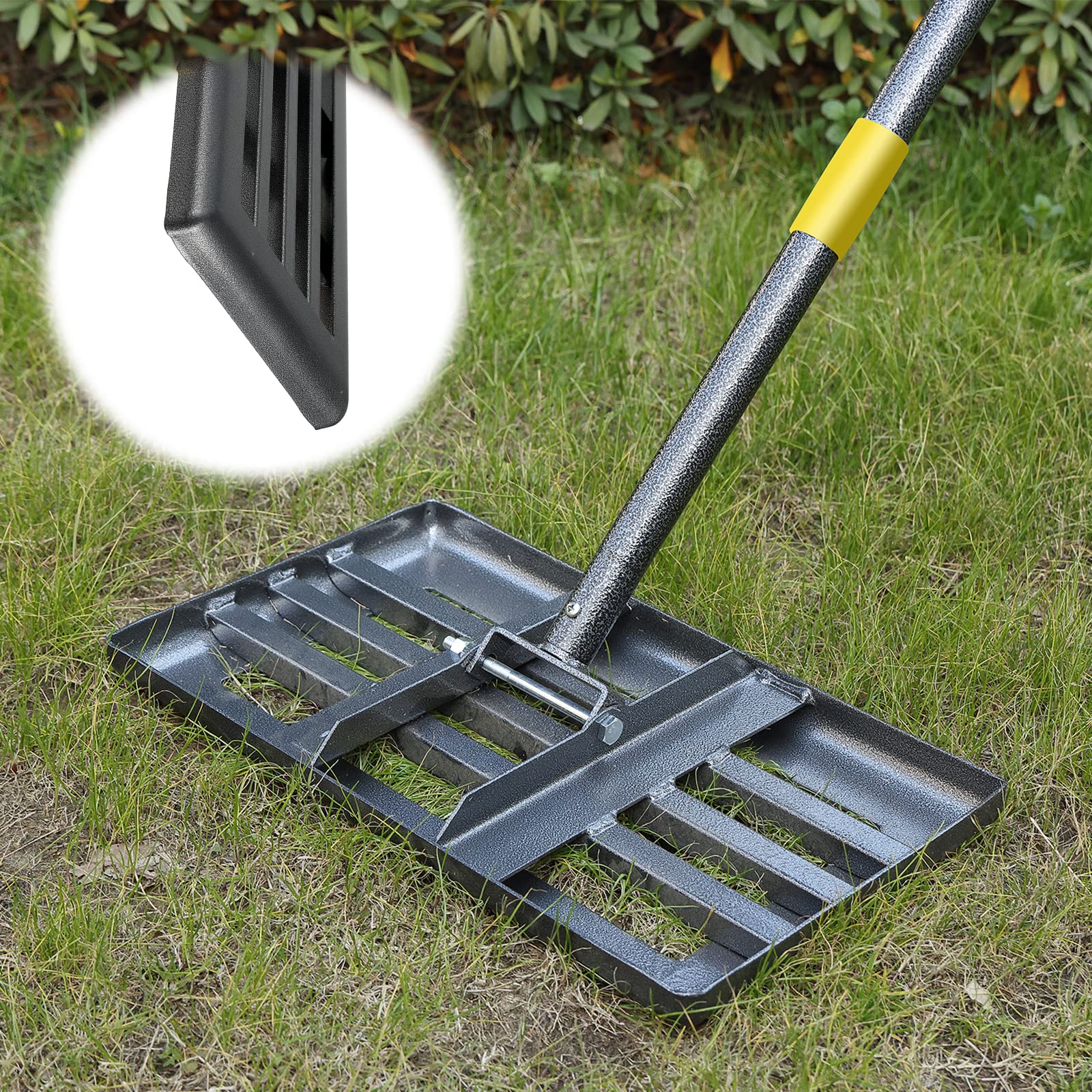 Lawn Leveling Rake with Smooth Edge,Heavy Duty 17"x10" Lawn Leveling Rake with 5FT Adjustable Handle for Yard Garden Lawn Leveling, Soil Sand Spreading Dirt Top Dressing, Small Lawn Level Tool