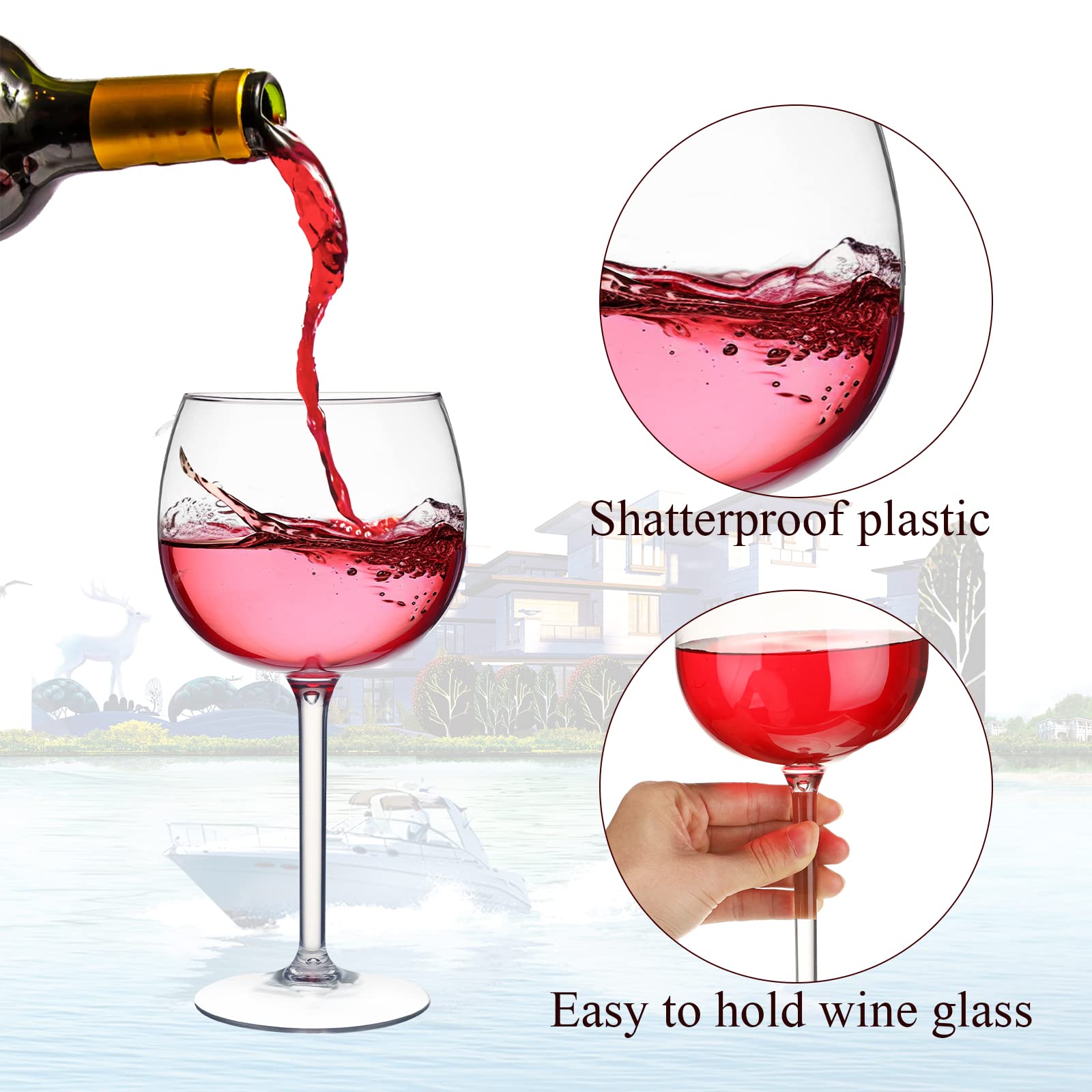 10 Pack Floating Wine Glasses for Pool 18 oz Unbreakable Wine Glasses with Stem Plastic Floating Cup Pool Reusable Stemware Shatterproof Wine Glasses for Indoor Outdoor Poolside Beach Supplies