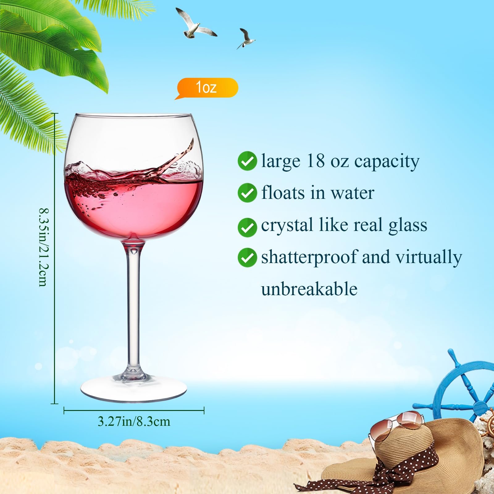 10 Pack Floating Wine Glasses for Pool 18 oz Unbreakable Wine Glasses with Stem Plastic Floating Cup Pool Reusable Stemware Shatterproof Wine Glasses for Indoor Outdoor Poolside Beach Supplies