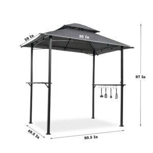 Grill Gazebo 8 x 5 Ft Outdoor BBQ Gazebo Shelter Tent Grill Patio Canopy Barbeque Gazebo Canopy,Double Tier Soft Top Canopy and Steel Frame with Hook and Bar Counters(Ship from US) (Grey)