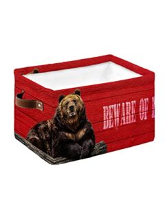 animal bear retro red farm wood grain white white slogan cube storage organizer bins with handles,15x11x9.5 inch collapsible canvas cloth fabric storage basket,books toys bin boxes for shelves,closet