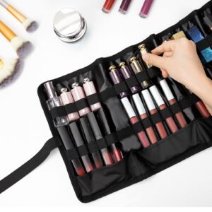 Lipstick Organizer - 32 Slots, Portable Lip Glosses Bag, Travel Lipstick Holder with 3 Different Lengths Elastic Bands, Cosmetic Makeup Storage Bag - Lipstick and Lip Glosses Are Not Included (1pcs)