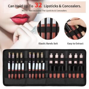 Lipstick Organizer - 32 Slots, Portable Lip Glosses Bag, Travel Lipstick Holder with 3 Different Lengths Elastic Bands, Cosmetic Makeup Storage Bag - Lipstick and Lip Glosses Are Not Included (1pcs)