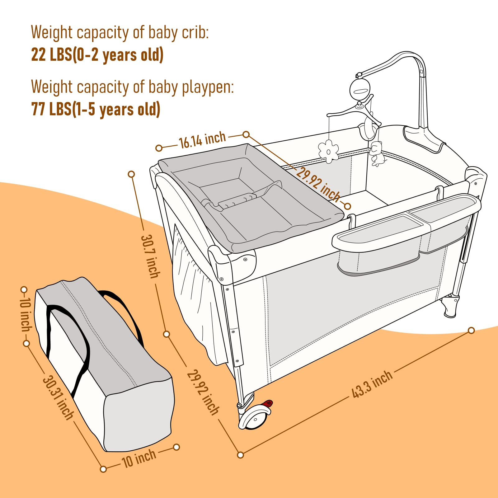 Jaoul Baby Bassinet Bedside Sleeper Baby Crib, Pack and Play with Bassinet and Changing Table, Pink Portable Travel Baby Playpen with Bassinet Toys & Music Box, Mattress for Girl Boy Infant Newborn