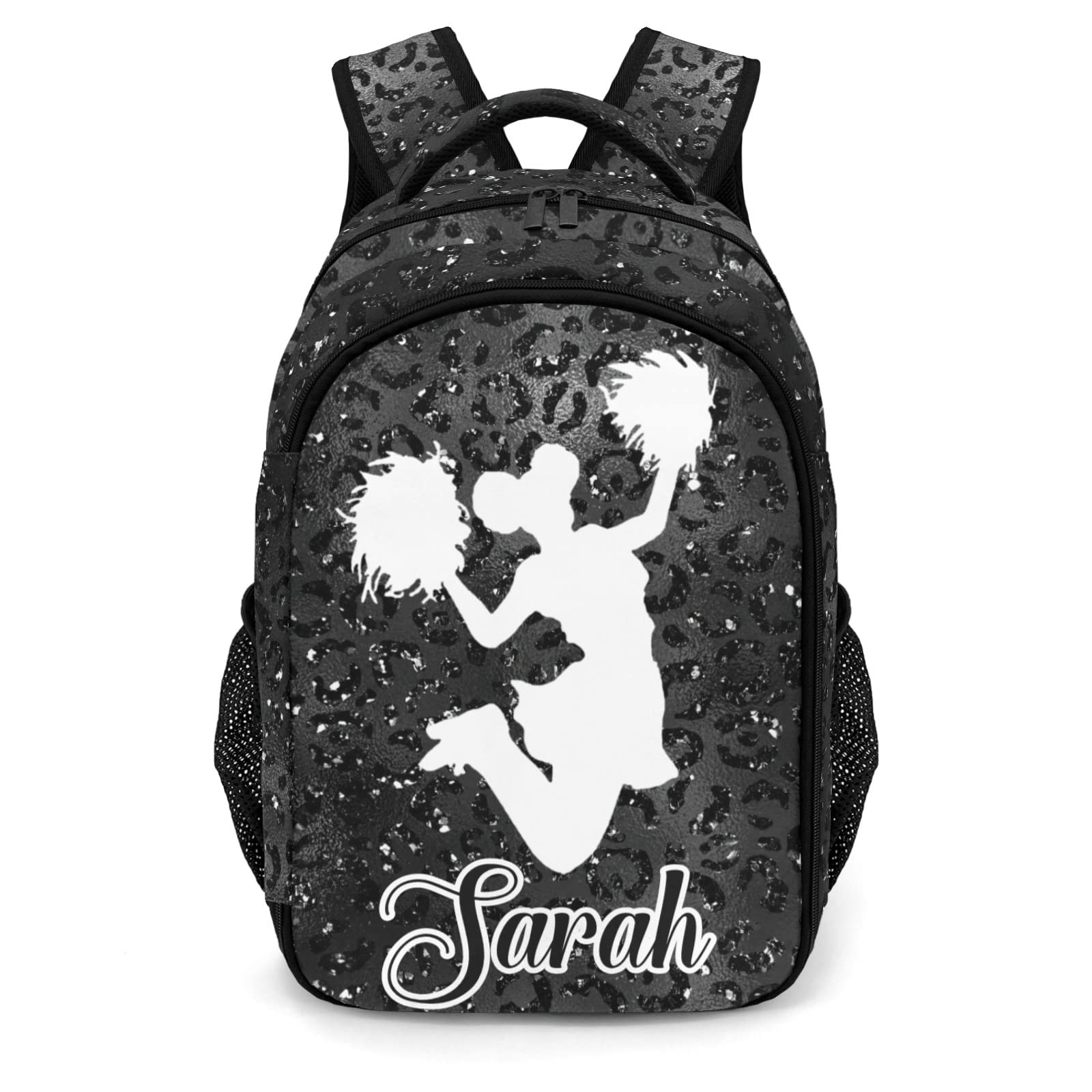 Anneunique Custom Cheerleader Backpack Custom Multifunctional Waterproof Laptop Bag for Travel Gift Cheer Black Bling Print