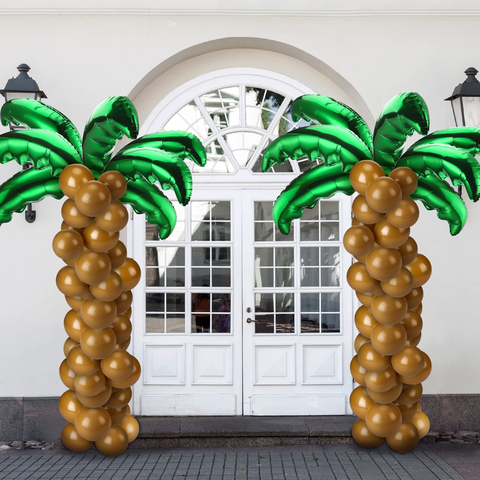 100 Pcs Palm Tree Leaves Balloons Coconut Balloons Set 10 Pcs Foil Green Coconut Tree Leaves Balloon 90 Pcs Brown Latex Balloons for Hawaii Luau Tropical Party Birthday Baby Shower (Simple Color)