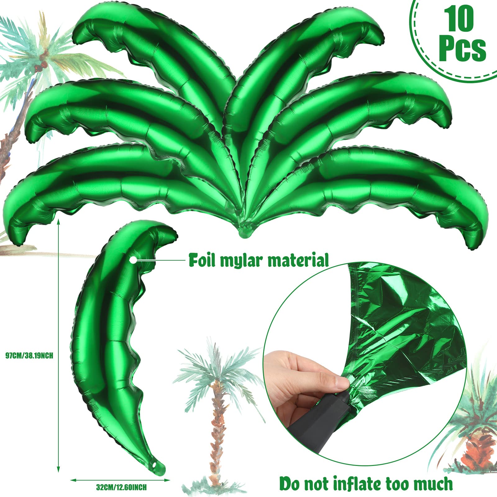 100 Pcs Palm Tree Leaves Balloons Coconut Balloons Set 10 Pcs Foil Green Coconut Tree Leaves Balloon 90 Pcs Brown Latex Balloons for Hawaii Luau Tropical Party Birthday Baby Shower (Simple Color)