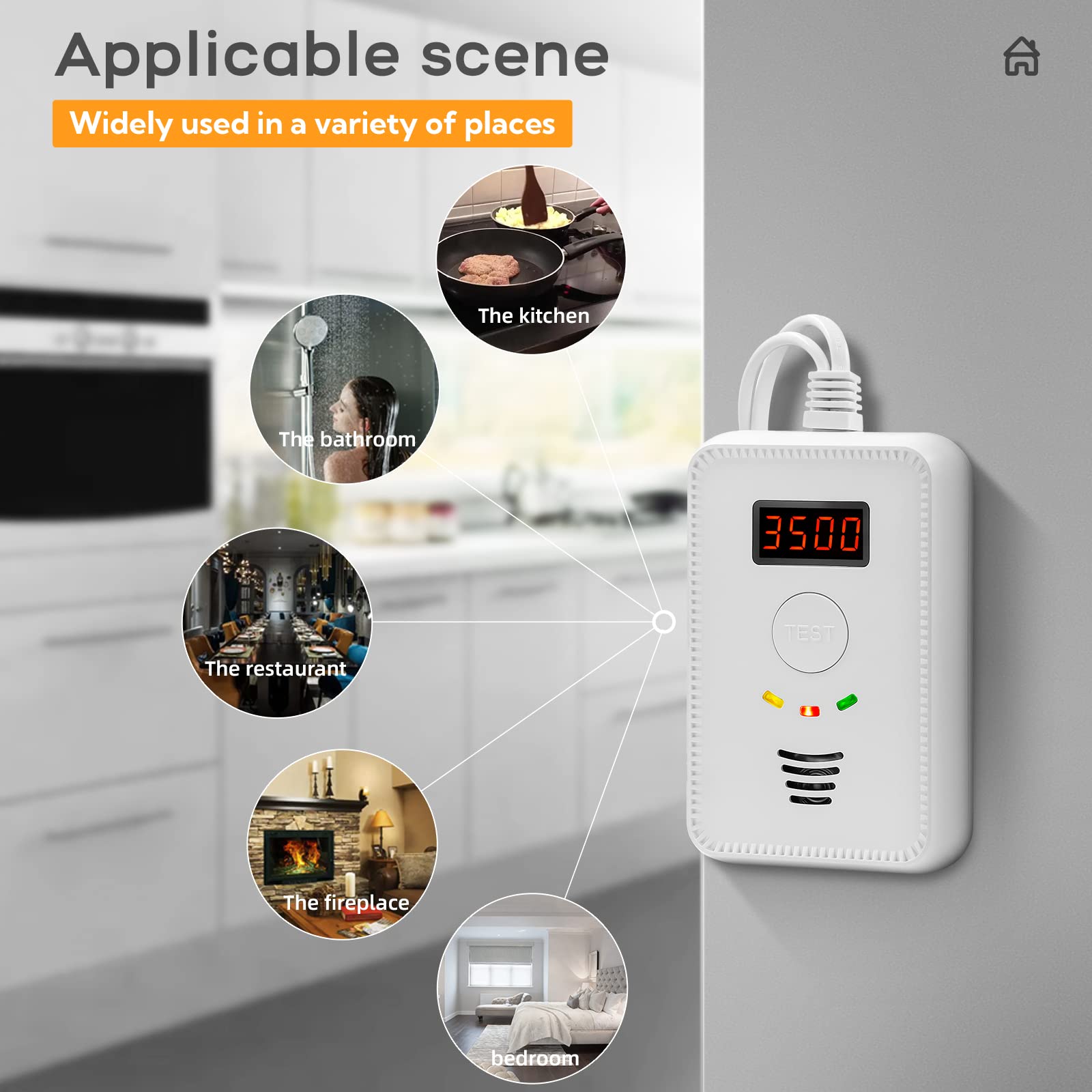 Hcmlek Gas Leak Detector, Natural Gas Detector and Plug in Carbon Monoxide Detector for Home, Kitchen, Combustible Gas Leak Detector Monitor for CO, LNG, LPG, Methane