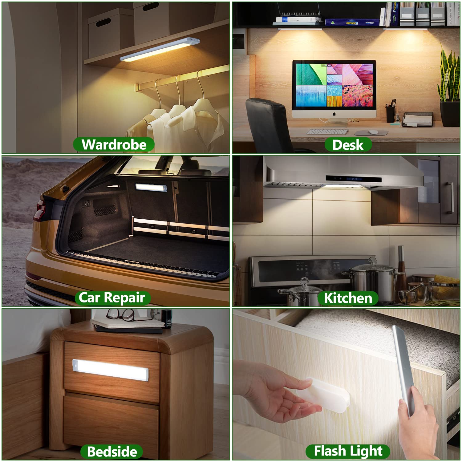 Under Cabinet Lights Motion Sensor Lights Indoor, 3 Color Temperatures Wireless USB-C Rechargeable Night Lights, Dimmable Closet Lights Under Counter Lights for Kitchen, Wardrobe,Closets,Cupboard