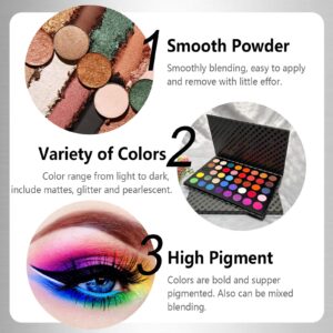 Rechoo 40 Colors Eye Makeup Eyeshadow Palette, Bright Color Matte Eye Shadow Blue Red Purple Bright Color With Sequins Shimmer Metallic Pigmented Paleta