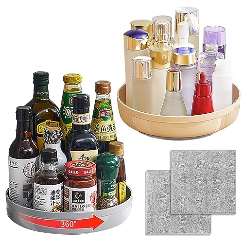 Sysmashing Lazy Susan Turntable Plastic Spinner for Kitchen,Bathroom,Pantry,Fridge etc,Fully Rotating Organizer for Food,Two Colors 9.8 inches Round 2pcs,2pcs Bamboo Charcoal Fiber Dishcloth