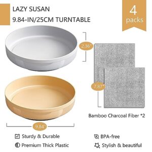 Sysmashing Lazy Susan Turntable Plastic Spinner for Kitchen,Bathroom,Pantry,Fridge etc,Fully Rotating Organizer for Food,Two Colors 9.8 inches Round 2pcs,2pcs Bamboo Charcoal Fiber Dishcloth