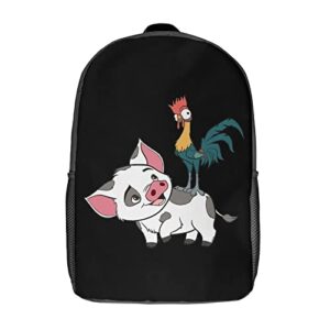 moana pua pig and heihei chicken printed backpack 17 inch shoulders daypack large capacity laptop bag for men women