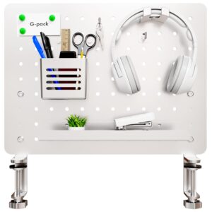 g-pack pro clamp-on desk pegboard, standing desk accessories for office, gaming desk organizer, privacy panel for desk, work desk organizer, 16.5 x 12.5-inch, s1 white