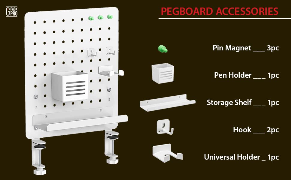 G-PACK PRO Clamp-on Desk Pegboard, Standing Desk Accessories for Office, Gaming Desk Organizer, Privacy Panel for Desk, Work Desk Organizer, 16.5 x 12.5-inch, S1 White