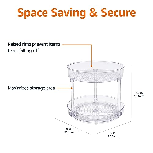 Amazon Basics 2 Tier Clear Lazy Susan Turntable Organizer, 9-Inch