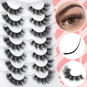 Mink Lashes Wispy False Eyelashes Cat Eye Lashes Natural Look Fluffy 3D Strip Fake Eyelashes Pack by Geeneiya, Long-lasting, Ultra-light, CC Curl Lash Extension Effect