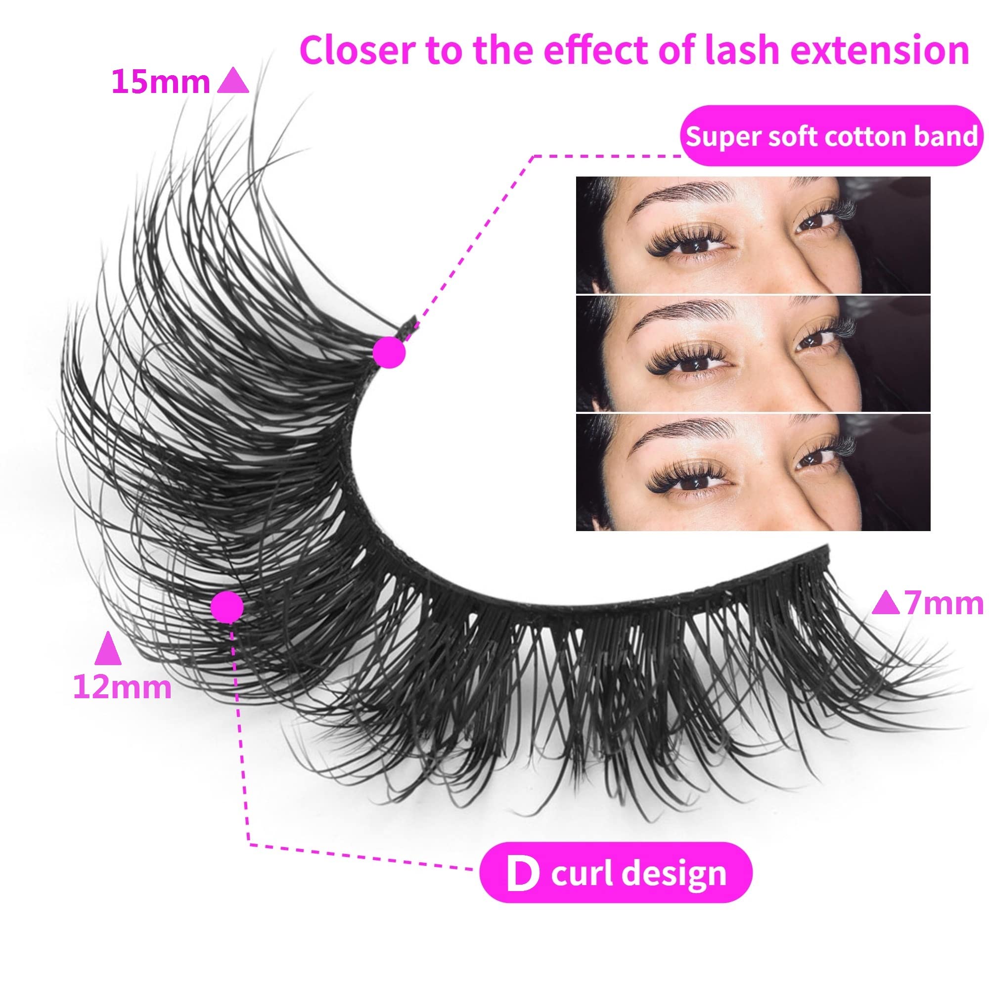 Mink Lashes Wispy False Eyelashes Cat Eye Lashes Natural Look Fluffy 3D Strip Fake Eyelashes Pack by Geeneiya, Long-lasting, Ultra-light, CC Curl Lash Extension Effect